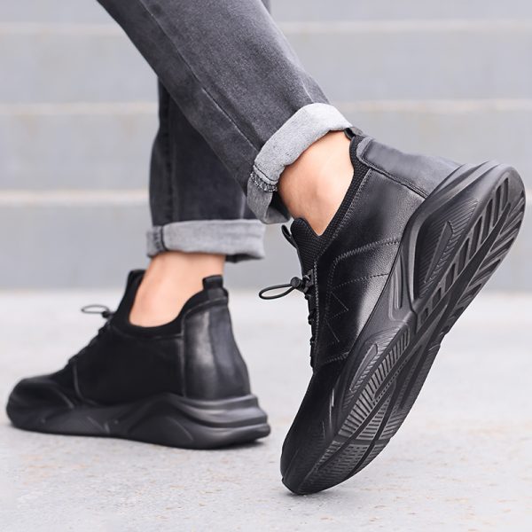 Mens Black Leather Height Increasing Trainers – Shoes That Make You Taller