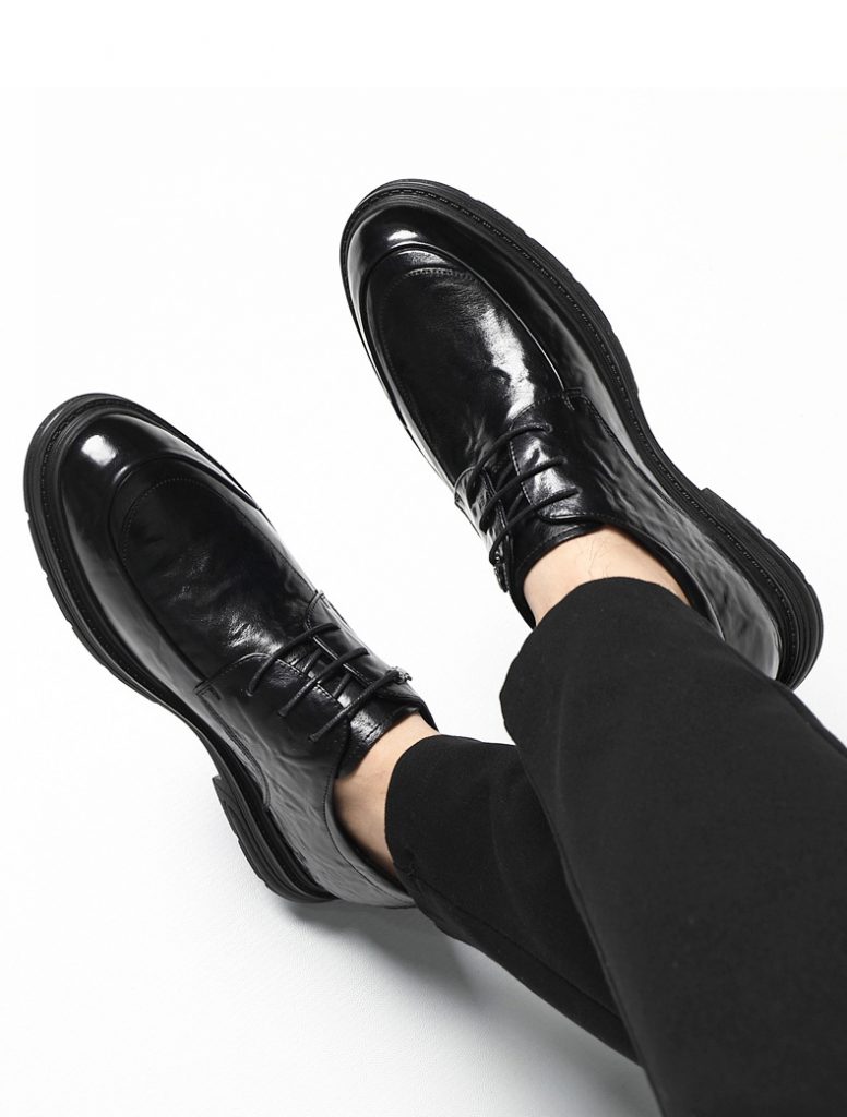 Black Genuine Leather Moc Toe Business Elevator Shoes – Shoes That Make ...